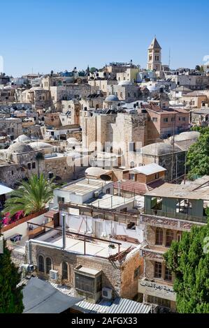 Vertical view of the Old City of Jerusalem rooftop terraces from the ...