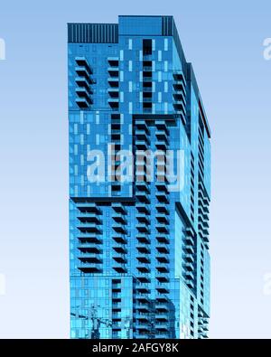 Abstract blue building skyscraper under sky background for business ...