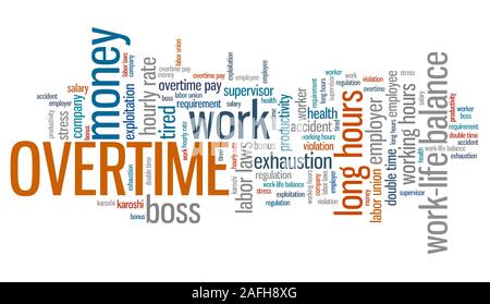 Overtime - employment issues and concepts word cloud illustration. Word ...