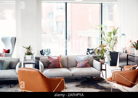 Open plan office reception area entrance at the uk Aviva headquarters ...