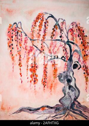 Psychedelic tree of life with sakura. The dabbing technique near the ...