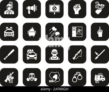 Riot or Public Disturbance Icons Black White Set Big Stock Vector Image ...