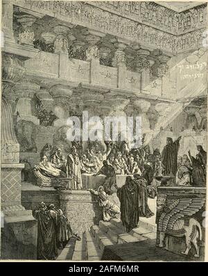 The banquet of Belshazzar, king of Babylon, with his courtiers and ...