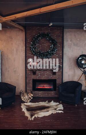 Beautifully decorated Christmas wreath, decoration, Golden lane in ...