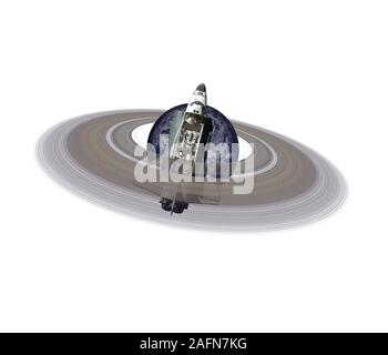Planet Earth with ring of solar system isolated on black background ...