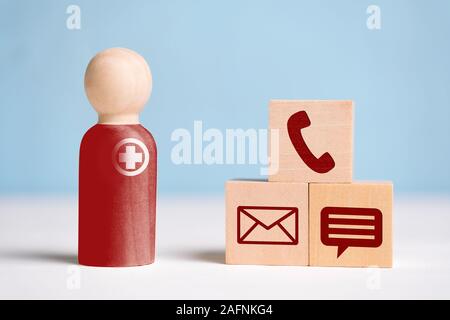 Medical doctor touching icons of health care services on a digital ...