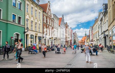 Lübsche Straße in the Hanseatic City of Wismar with view of the Welt ...