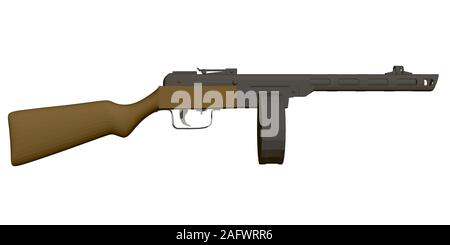 Polygonal Shpagin submachine gun. Soviet old machine gun. View from ...