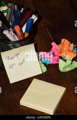 Office objects and sticky note or post it with text Recipe for success ...