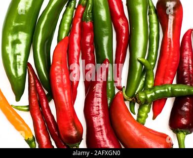 Long hot peppers, green and red peppers, food inspired Stock Photo - Alamy