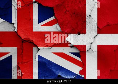 Flags of UK and Denmark painted on cracked wall Stock Photo - Alamy