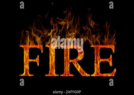Fire lettering english burning on flame Stock Photo - Alamy