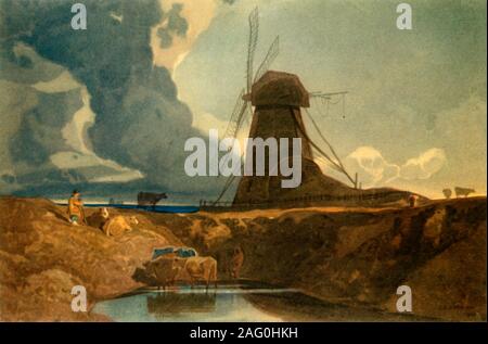Watercolour pictures about life in country. Old wooden fence and ...