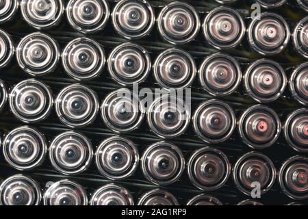AA batteries as a texture background in full screen. The concept of ...
