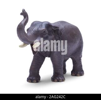 Toy elephant isolated on white. Grey toy plastic rubber elephant with ...