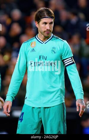 Sergio Ramos the Real Madrid captain plays with a flag on the pitch ...