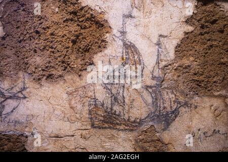 Mutineer's Graffiti of a Spanish galleon, dungeon, San Cristobal Castle ...