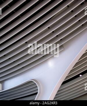 Curved structural column at an airport. Modern architecture, design ...