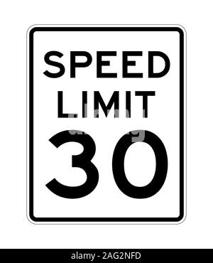 Thirty (30) miles per hour speed limit road sign on white background ...