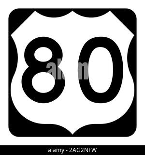 Vintage USA route 80 road sign with post , 3d rendering Stock Photo - Alamy