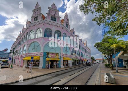 Royal Plaza outdoor shopping mall Downtown Oranjestad Aruba Stock Photo ...