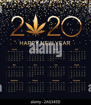 Gold Calendar and marijuana or cannabis leaf. Week starts from Sunday ...