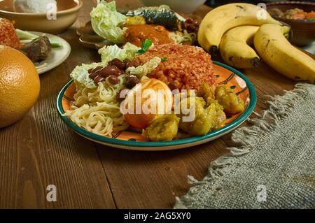 Waakye, Ghanaian cuisine, cooked rice and beans, mixed with boiled eggs ...