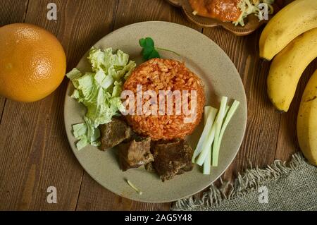 Jollof Rice Beef Kebab , Ghanaian cuisine, Traditional assorted African ...