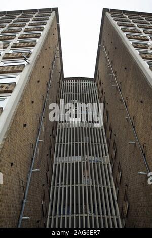 Steep angle of stairwell at Stangate House high rise residential 1950s ...