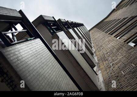 Steep angle of stairwell at Stangate House high rise residential 1950s ...