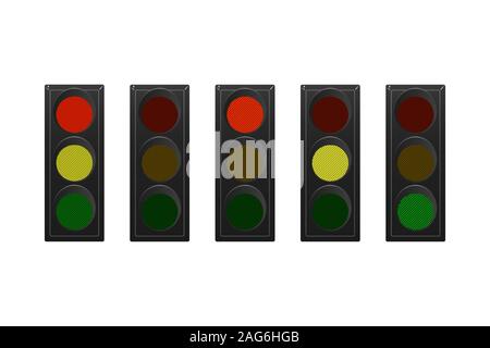 Set of vertical traffic lights. Red, yellow and green. Vector ...