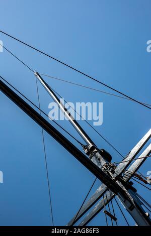 Sailing boat rigging cables, wire, wood Stock Photo - Alamy