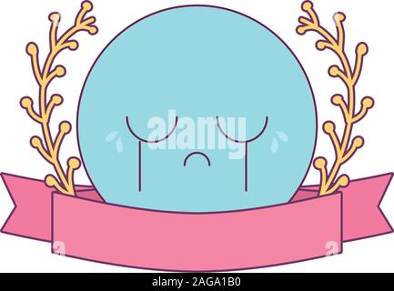 crying circle cartoon with ribbon design, Kawaii expression cute ...