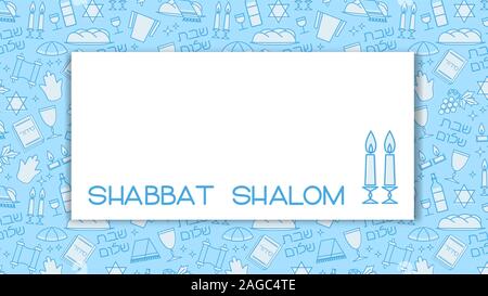 Shabbat blue background with copy space. Star of David, candles ...