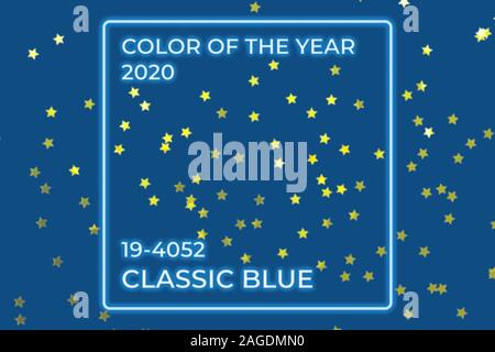 Color of the year 2020: Blue. Golden christmas balls in ice cream ...