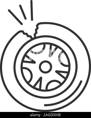 Tire replacement isolated punctured wheel on car color line icon ...
