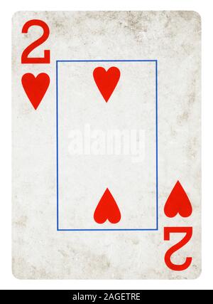 Two of Hearts Vintage playing card - isolated on white (clipping path ...