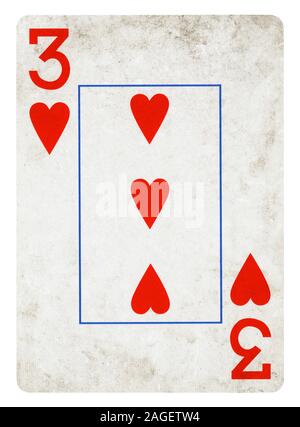 Three of Hearts playing card - isolated on white (clipping path ...