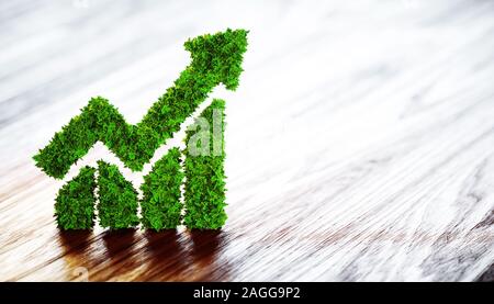 Growing bar graph with arrow. Blurred background of red marble. 3D ...