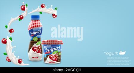 Cherry yogurt Vector realistic. Product placement mock up. Label design ...