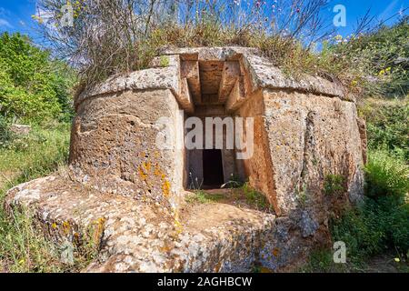 Entrance to an Etruscan burial chamber, archaeological zone at San ...