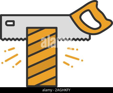 Tenon saw cutting wooden plank linear icon. Thin line illustration ...