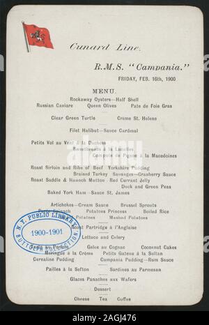 STEAMSHIP LINE FLAG AT TOP OF MENU; INCLUDES PRICED WINE LIST 1900-1094 ...