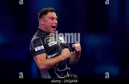 Gerwyn Price during his match against Nathan Aspinall during day nine ...