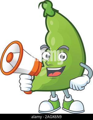 Smiling cartoon character of green beans with megaphone Stock Vector ...
