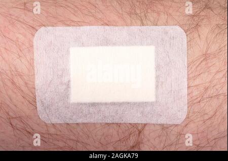 Band aid on skin, hairy leg, adult Stock Photo - Alamy