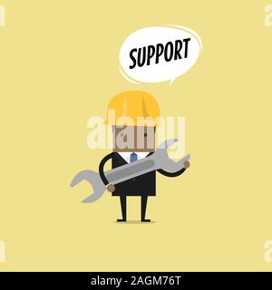businessman holding support wrench tool vector illustration hand ...