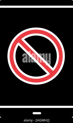 Forbidden sign with tablet computer glyph icon. No gadgets prohibition ...