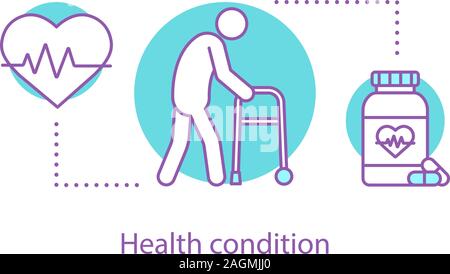 Senility concept icon. Elderly medical care idea thin line illustration ...