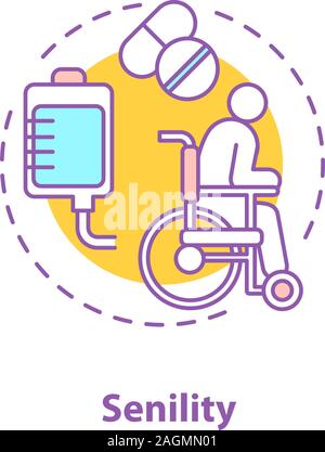 Senility concept icon. Elderly medical care idea thin line illustration ...